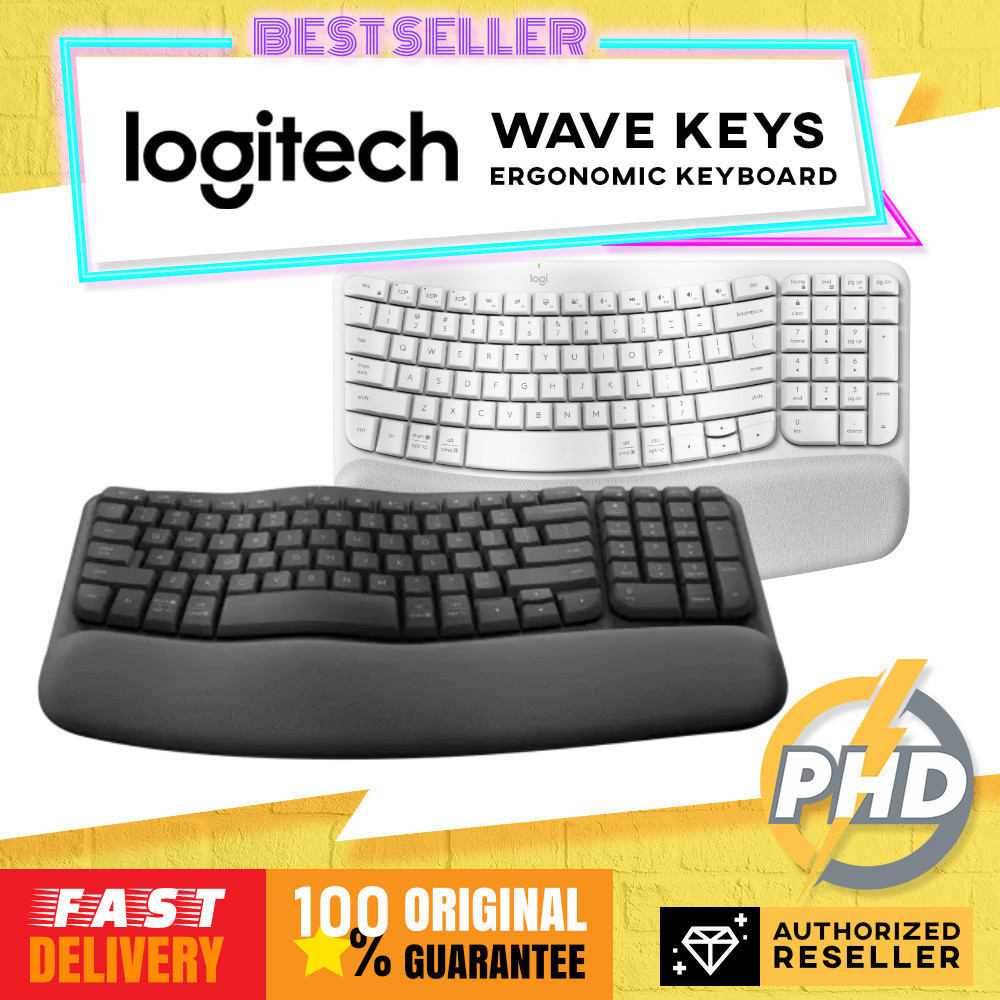 Logitech Wave Keys Wireless Ergonomic Keyboard with Attached Cushioned ...