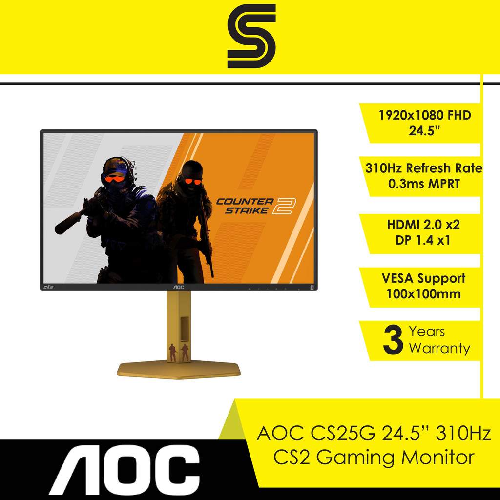 AOC CS25G 24.5" 310Hz Fast IPS CS2 Gaming Monitor - 1920x1080/0.3ms ...