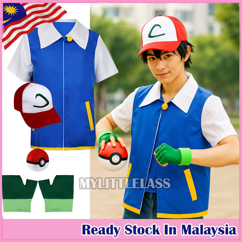 Mylittlelass Ash Ketchum Cosplay Costume Set Pokémon Trainer Outfit Cap 5687