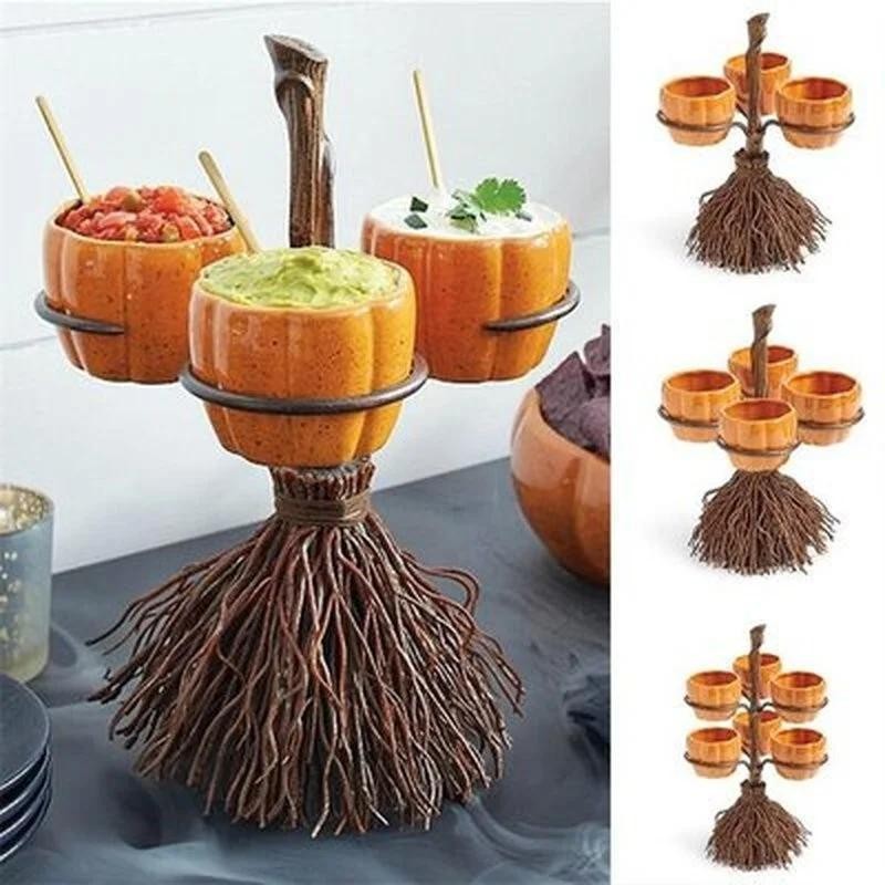Halloween Pumpkin Snack Shelf Fruit Plate with Wooden Stand Candy ...