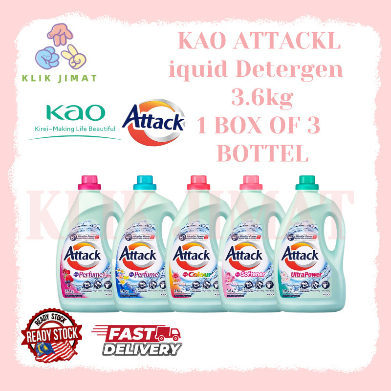(KLIKJIMAT) KAO ATTACK Liquid Detergent - 3.6kg 1 Box of 3 Bottle ...