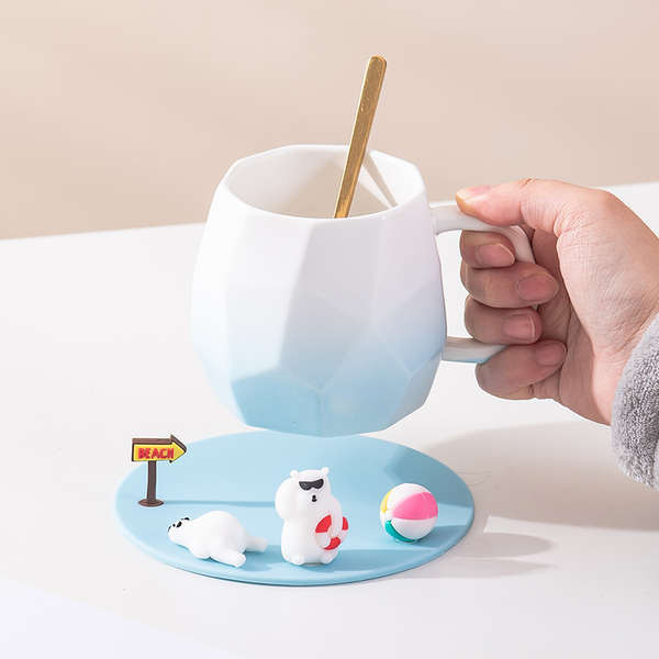 ceramic tumbler ugly mug Cawan seramik dengan penutup dengan cawan sudu ...