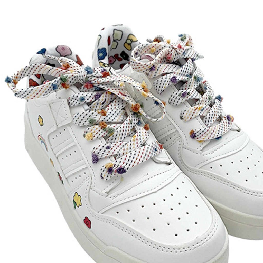 1Pair Casual Cute Style Shoelaces Colorful Dot Rainbow Wide Shoestring ...