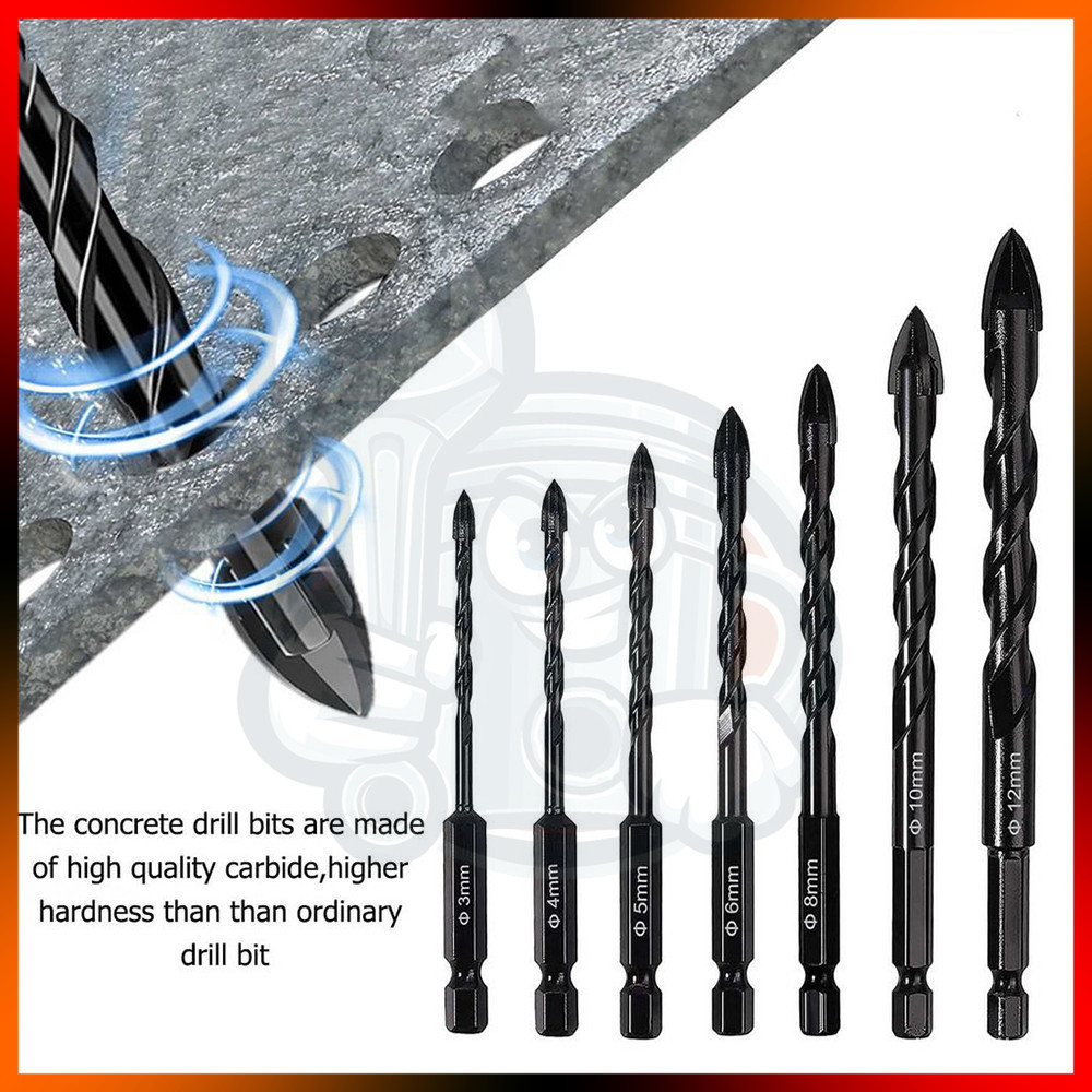 Cross Hex Tile Drill Bit Set 3-12mm Triangle Alloy Carbide Glass Metal Ceramic Concrete Wood ...