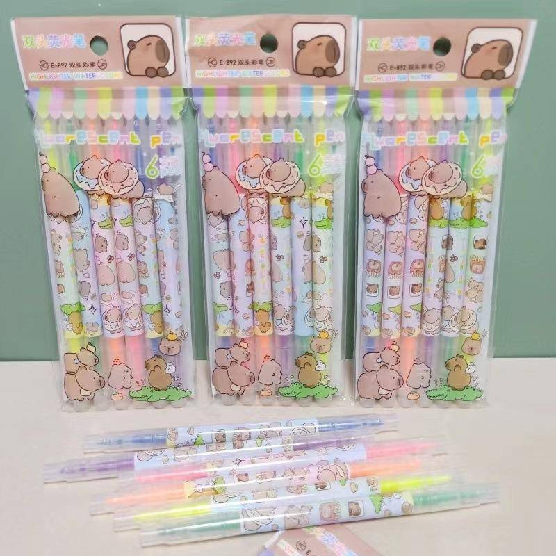 6pcs/Lot Capybara Characters Double Head Highlighters Art Marker ...