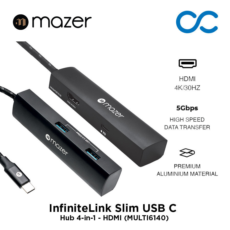 MAZER InfiniteLink Slim USB C Hub 4-in-1 // 1 x HDMI // 1 x USB-C // 2 ...