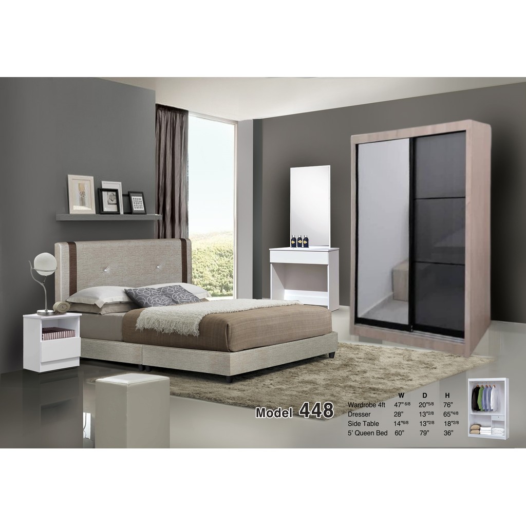 Public Furniture Bedroom Set Queen Bed Wardrobe Mirror Sliding Door ...