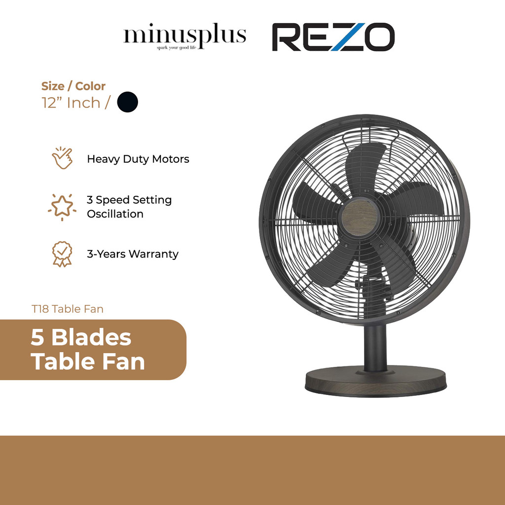 Rezo Premium Fan 3 Speeds Oscillation Heavy Duty Motor Table Fan (12 ...