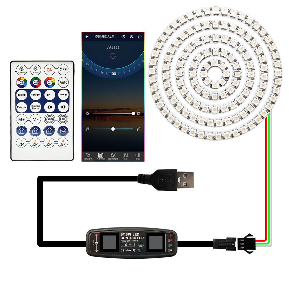 WS2812B RGB Individually Addressable Ring USB5V 28Key Music Bluetooth ...