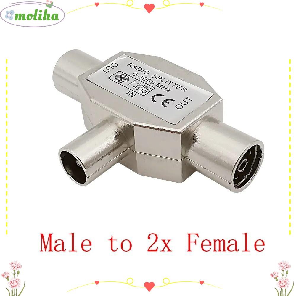 MOLIHA TV Aerial Coaxial Connector, Male To Two Female Jack T/F Type ...