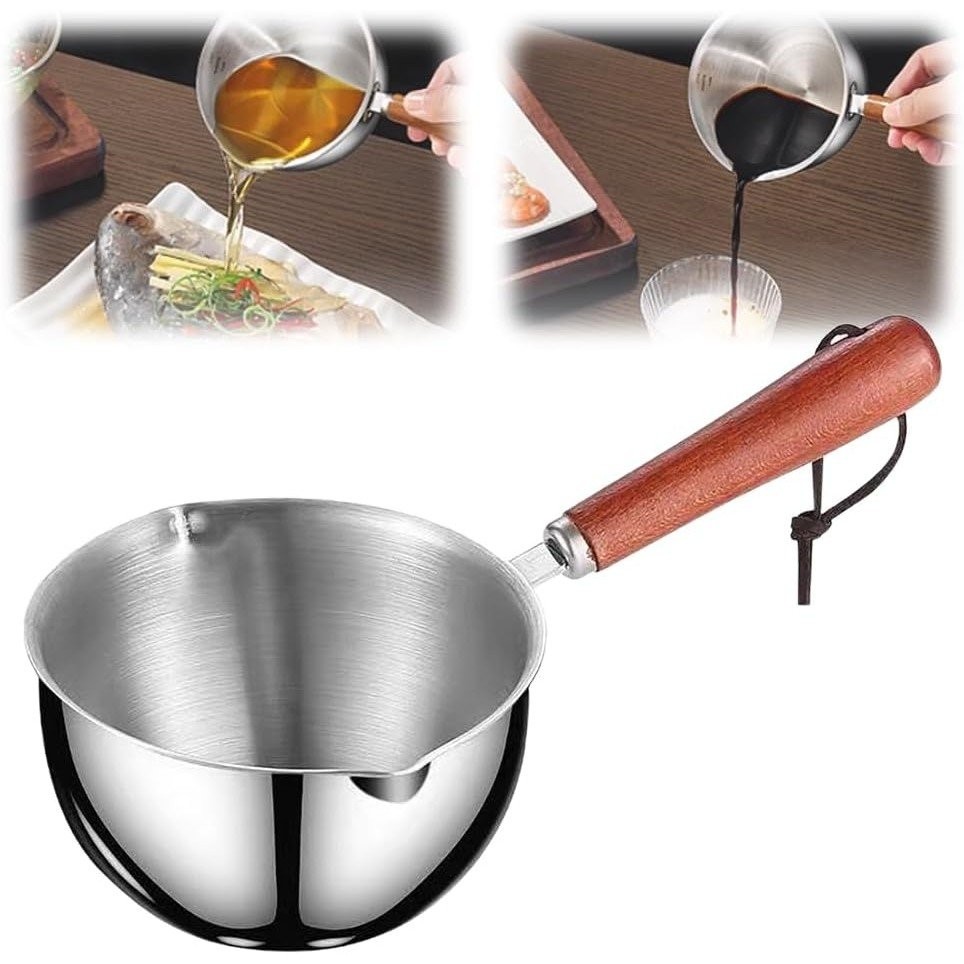 Stainless Steel Hot Oil Pot with Wooden Handle, 2024 New Oil Pot Mini ...