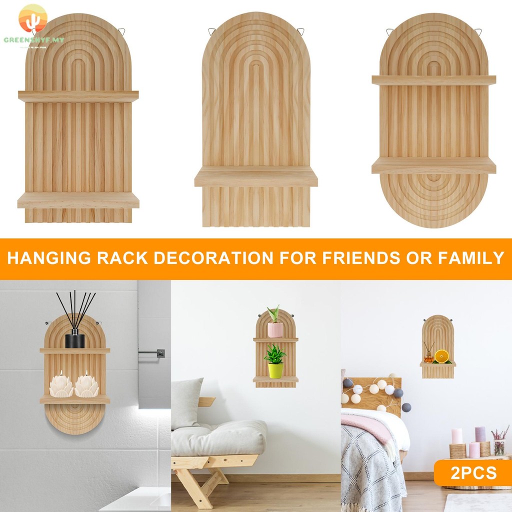 2Pcs Wooden Arch Wall Shelves Wooden Hanging Shelves Single/Double ...
