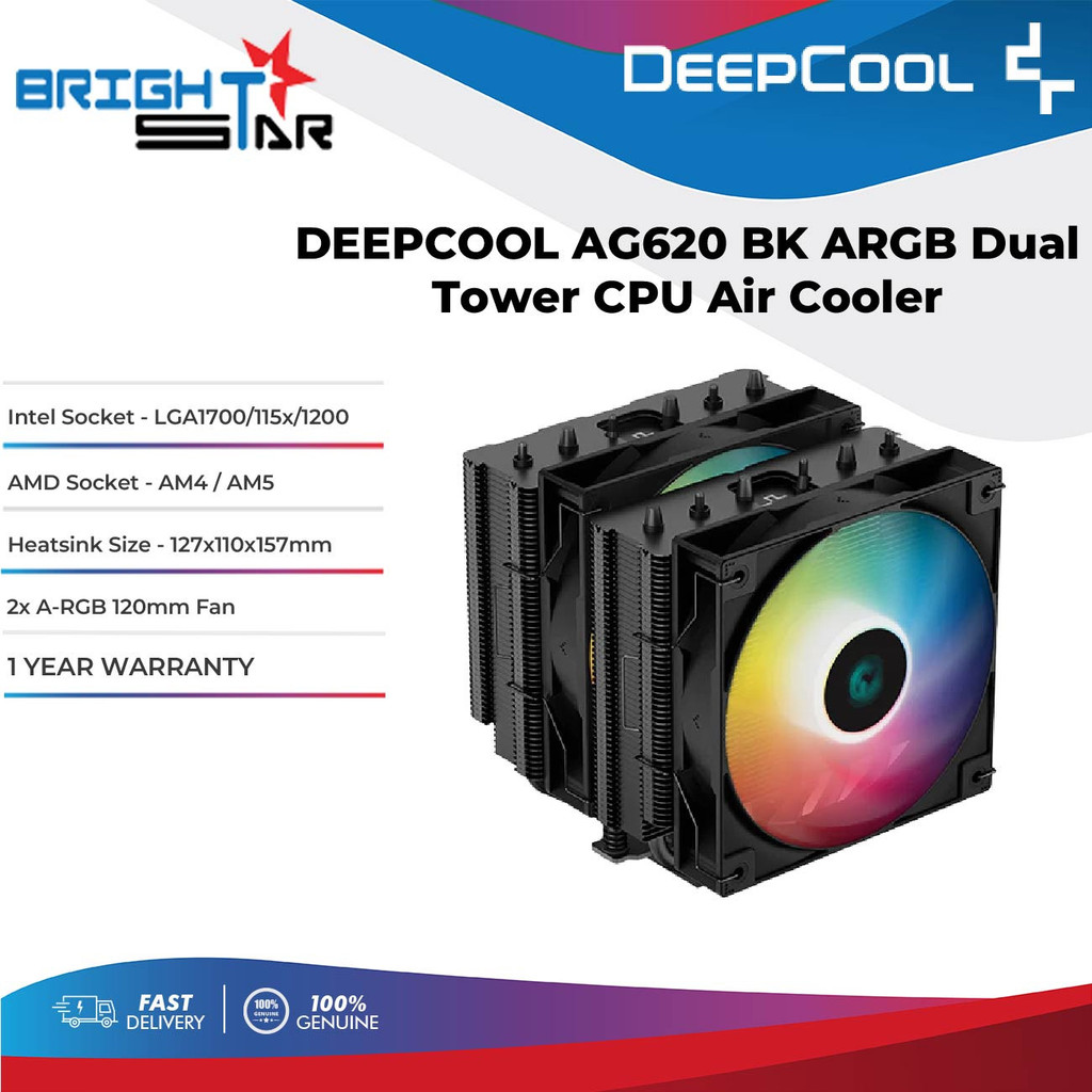 DEEPCOOL AG620 BK ARGB Dual Tower CPU Air Cooler - LGA1700/1200/115X ...