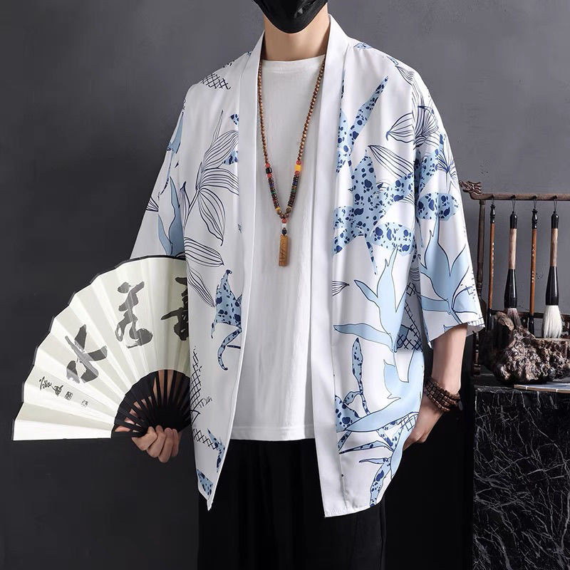 Japanese Kimono Cardigan Men Haori Yukata Male Samurai Costume Clothing Kimono Mens Kimono ...