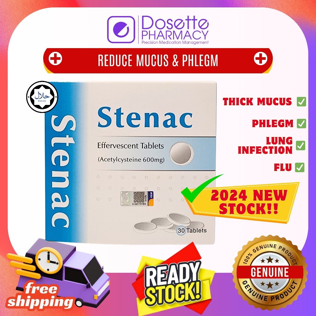 STENAC ACETYL CYSTEINE EFFERVESCENT 600MG 10's/30's - MUCOLYTIC, FLU ...