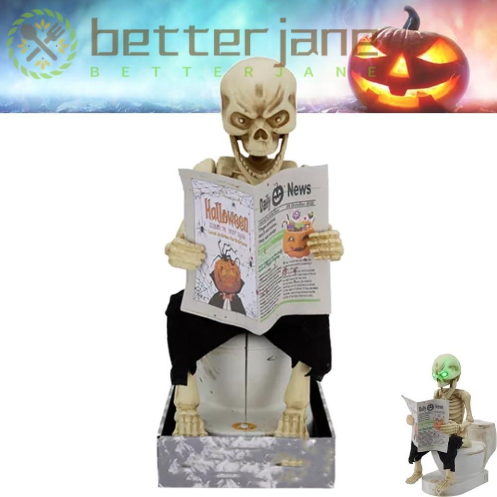 BETTER-JANE Potty Skeleton Animated Decor, Sitting On The Toilet Skull ...
