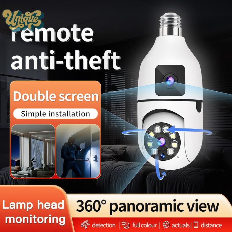 (Unique) Dual Lens Bulb Camera APP WiFi 1080P Night Vision 360 PTZ ...