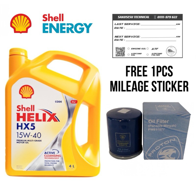 Shell Helix HX5 15W40 Engine Oil 4L「Hong Kong」 & Oil Filter For Proton ...
