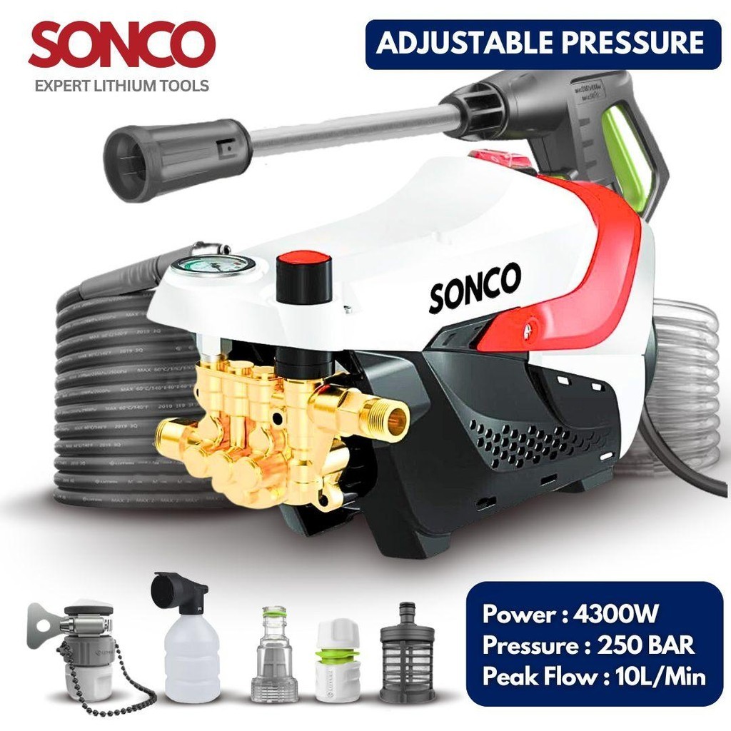 SONCO ADJUSTABLE 4300W 250bar Waterjet High Pressure Cleaner Water Jet ...