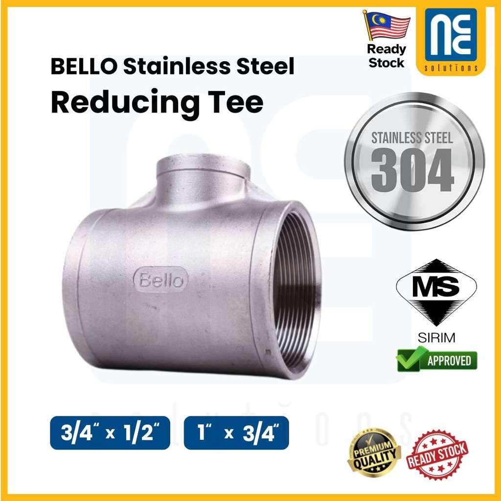 BELLOE Reducing Tee Stainless Steel 304 Water Pipe Fitting with BSP ...