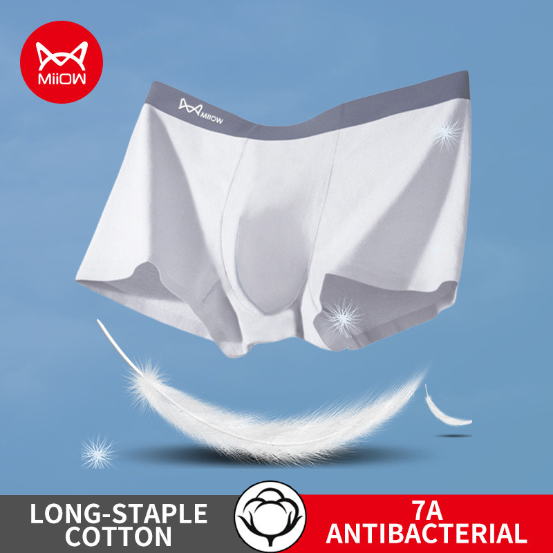 MiiOW 3Pcs Cotton Men's Panties 7A Antibacterial Crotch Man Underwear Boxers Seamless Waistband ...