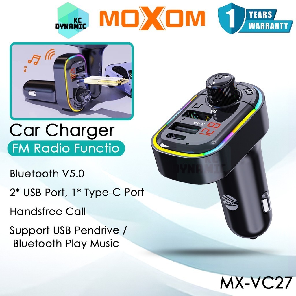 Moxom MX-VC27 Car Charger RGB Light FM Radio Handfree Call Bluetooth ...