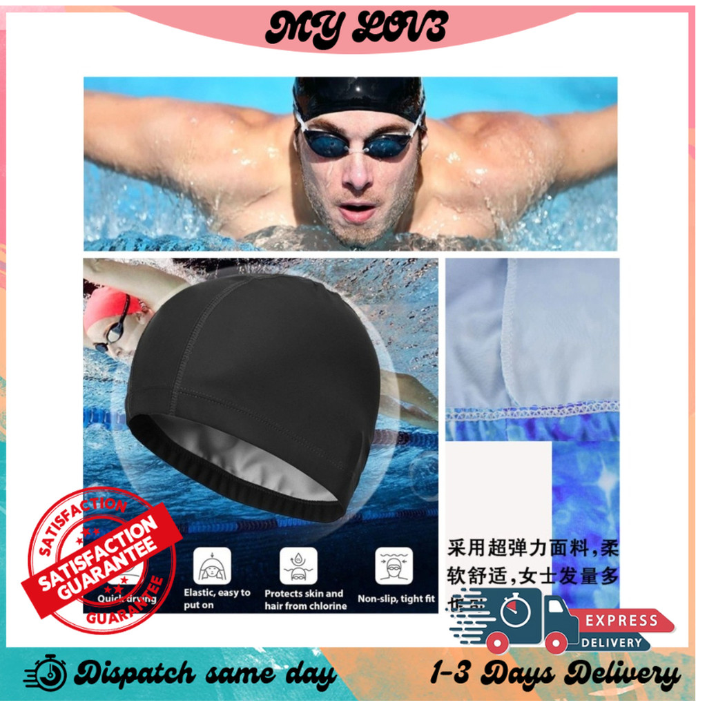 Fabric Adult Swim Cap Man Woman Swimming Cap Head Cover Topi Renang ...