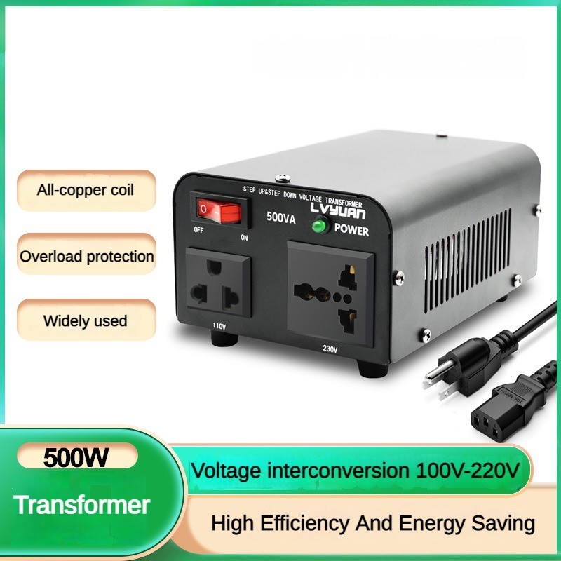 500VA Household Voltage Transformer 110V to 220V Step Up & Down Transformer Portable Supply ...