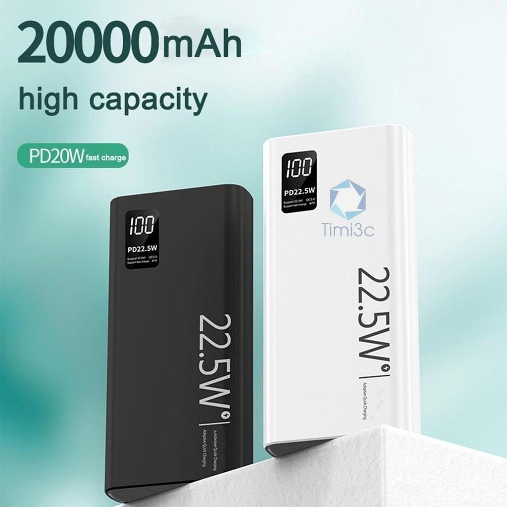 PD22.5W Super Fast Charging Power Bank 20000mAh LED Display Power Bank Dual Output Ports USB and ...