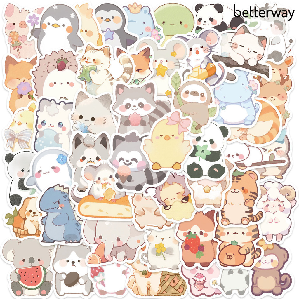 Betterway 50Pcs/Set Cartoon Animal Sticker Self-adhesive Waterproof PVC ...