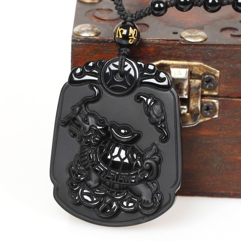 Obsidian Dragon Turtle Xuanwu Mythical Beast Money Obsidian Necklace ...