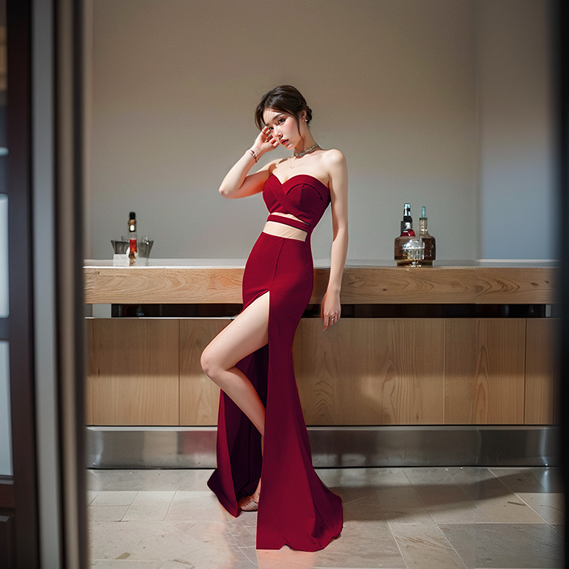 Tunjuk pinggang ketat pakaian barat tutup dada kelihatan kurus fishtail ...