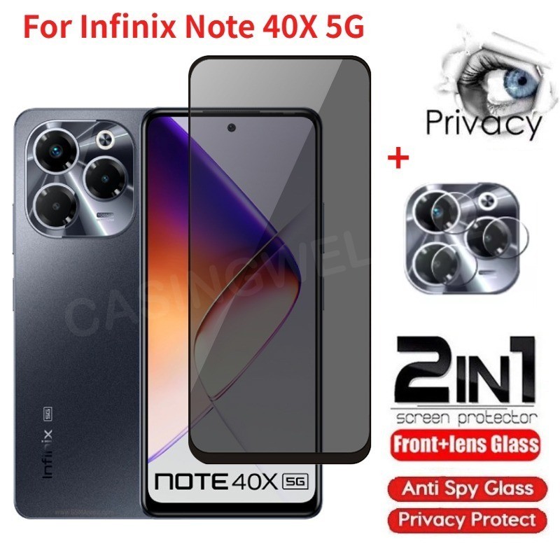 2in1 Infinix Note 40X 5G 2024 Private Tempered Glass Anti-Spy Full ...