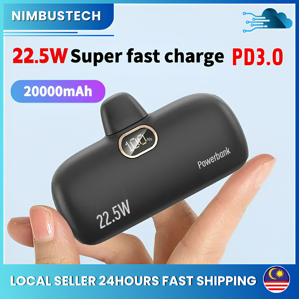 Portable Capsule Powerbank 20000mAh PD 22.5W Fast Charging Emergency ...