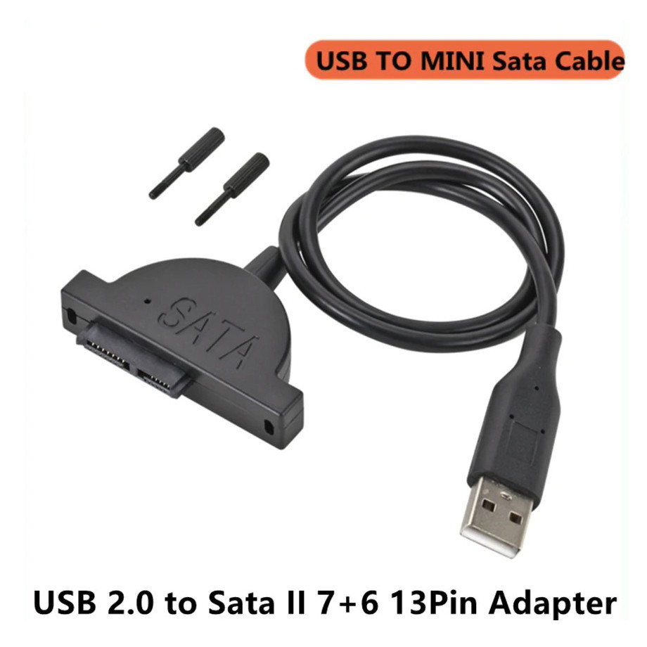 USB 2.0 to Mini Sata II 7+6 13Pin Adapter for Laptop CD/DVD ROM Slimline Drive Converter Cable ...