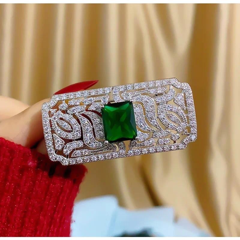 Elegant Women Girls Fashion Cryrstal Rectangle Geometric Brooches Pins ...