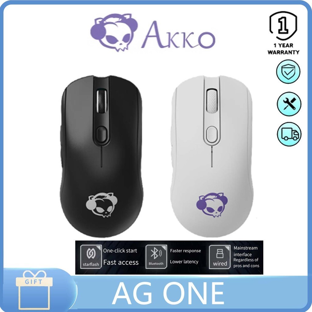 Akko AG ONE three-mode Gaming Mouse 8K Black White Simple esports ...