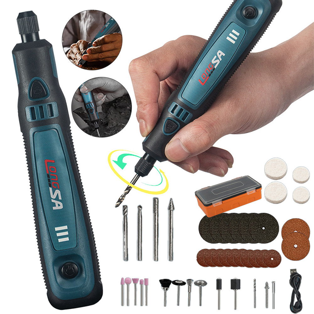 USB Cordless Rotary Tool Kit Woodworking Electric Drill Grinder ...