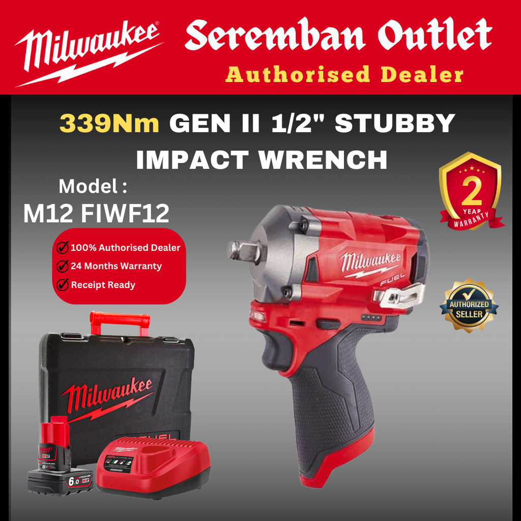 Milwaukee M12 Impact Wrench 1/2" / FWIF12 / Stubby Impact Wrench / Buka ...