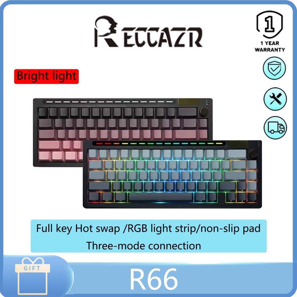 RECCAZR R66 Custom mechanical keyboard Hot swappable Wireless Bluetooth three mode TOP structure ...