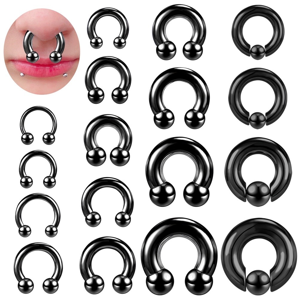 1pc Big Size Captive Bead Horseshoe Nose Ring Stainless Steel BCR Hoop ...