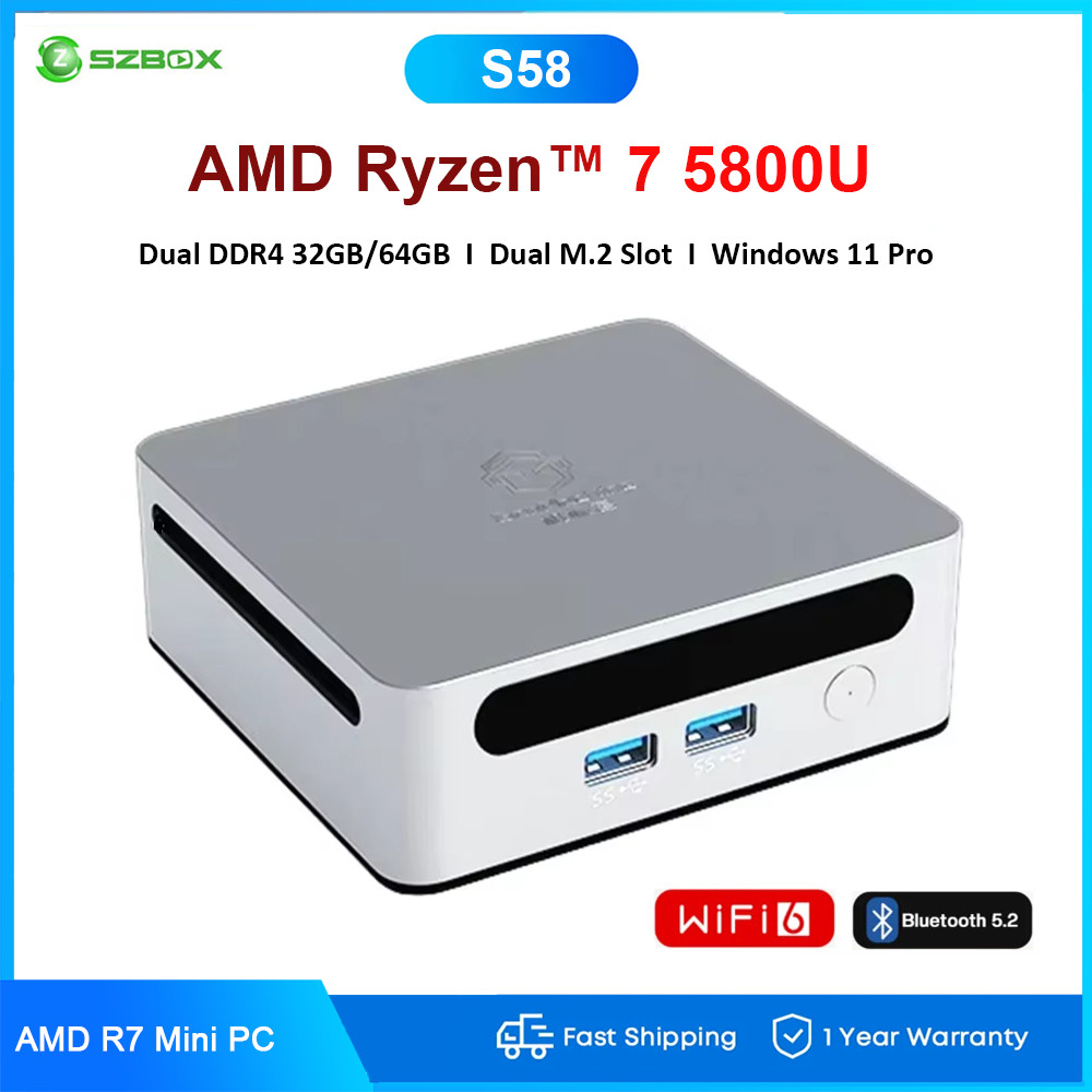 SZBOX S58U MINI PC AMD Ryzen 7 5800U Windows 11 Pro DDR4 32GB 512GB 3200Mhz NVME SSD WIFI6 BT5.2 ...