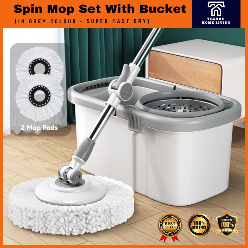 THL Round Lantai Spin Mop Set With Bucket Spin Floor Mop Quick Dry Wash ...