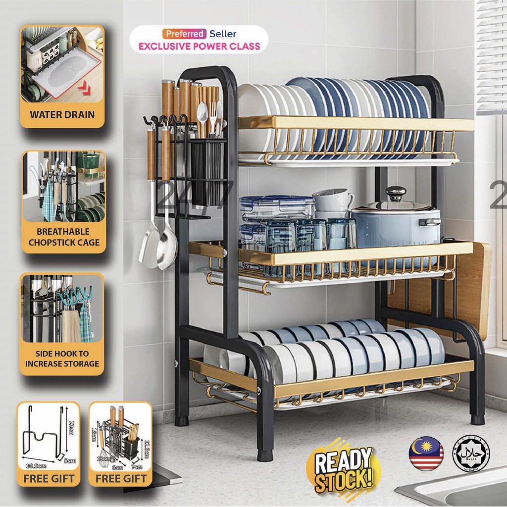 【Anti-karat】Rak Pinggan Stainless Steel Dish Rack Rak Dapur Kitchen ...