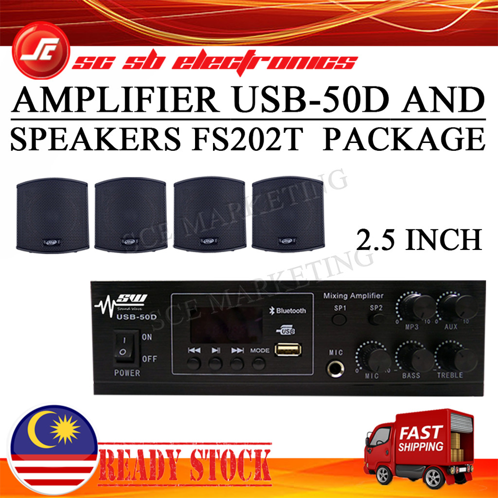 [1 SET] BLUETOOTH 50W PUBLIC ADDRESS AMPLIFIER USB-50D + JDM FS202T 2.5 ...