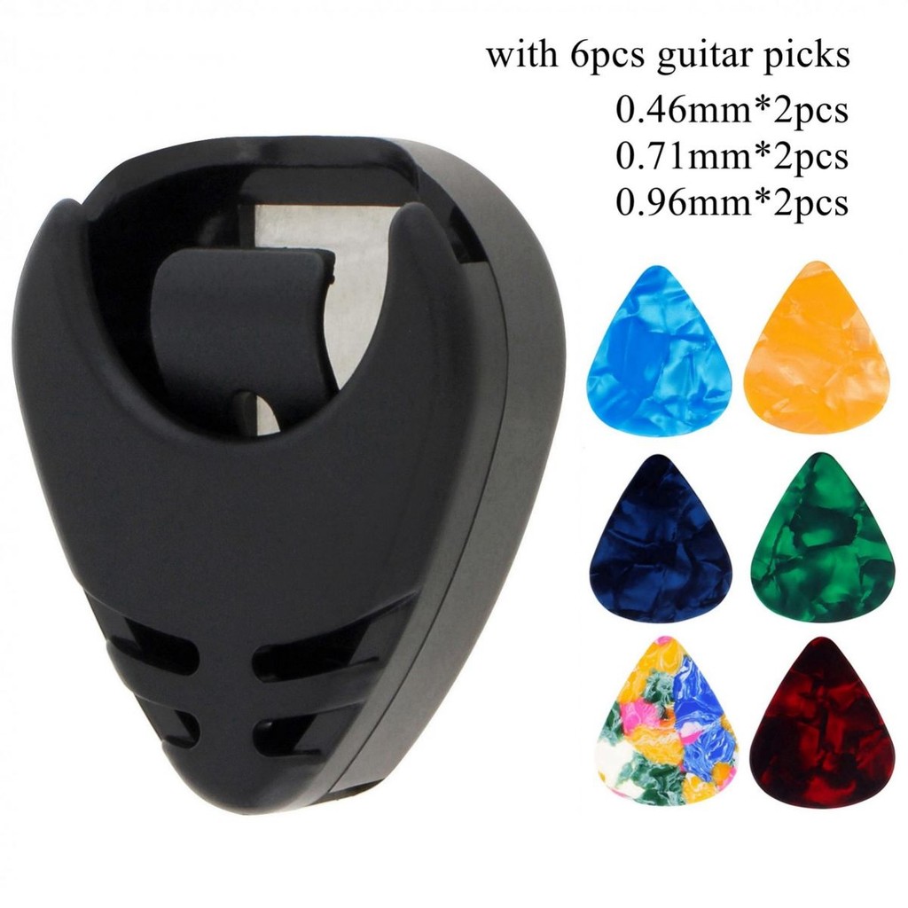 Black Plastic Stick on Guitar Pick Holder Celluloid Picks Set with 6pcs ...