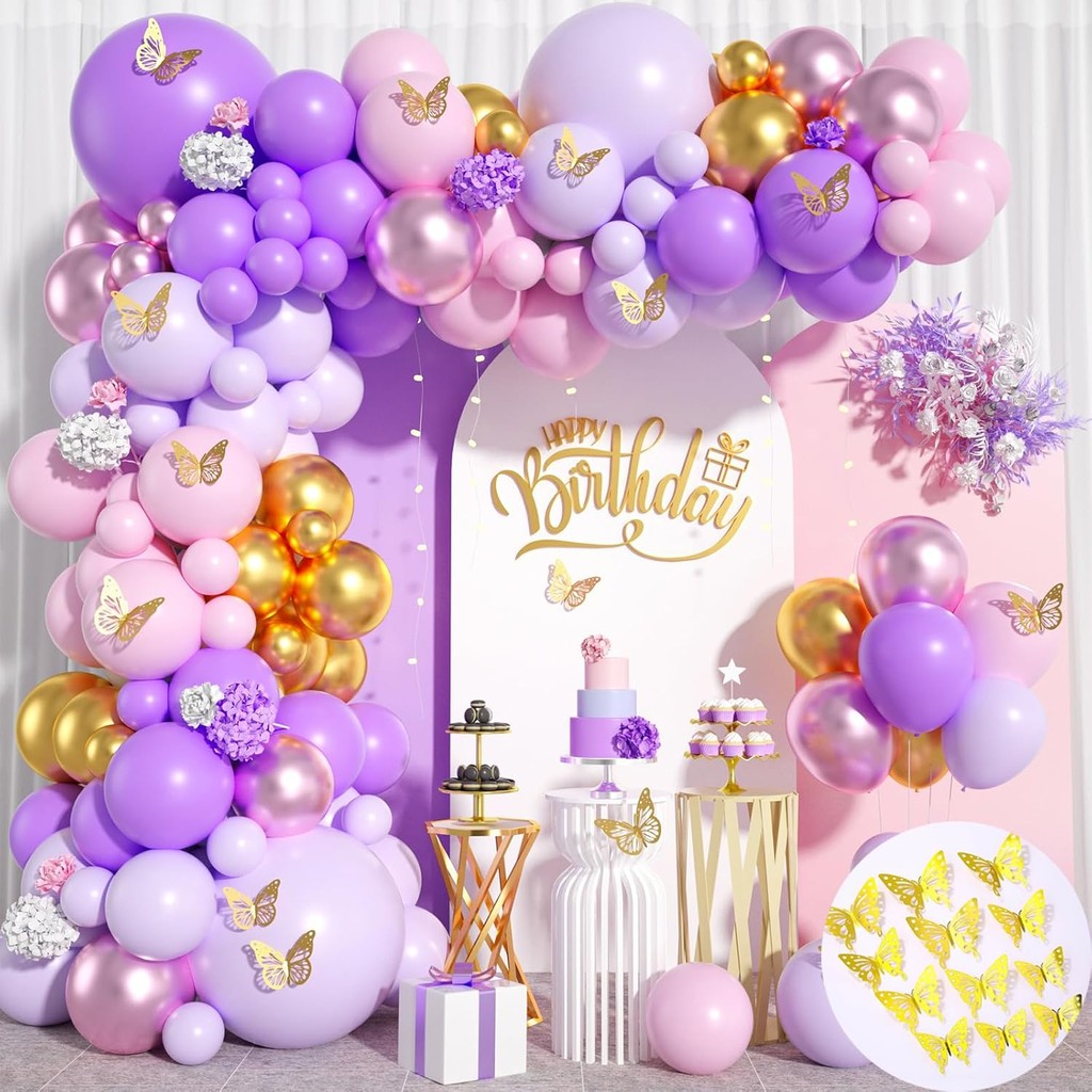MERAH UNGU Purple Pink Butterfly Balloon Kit Birthday Party Decoration ...