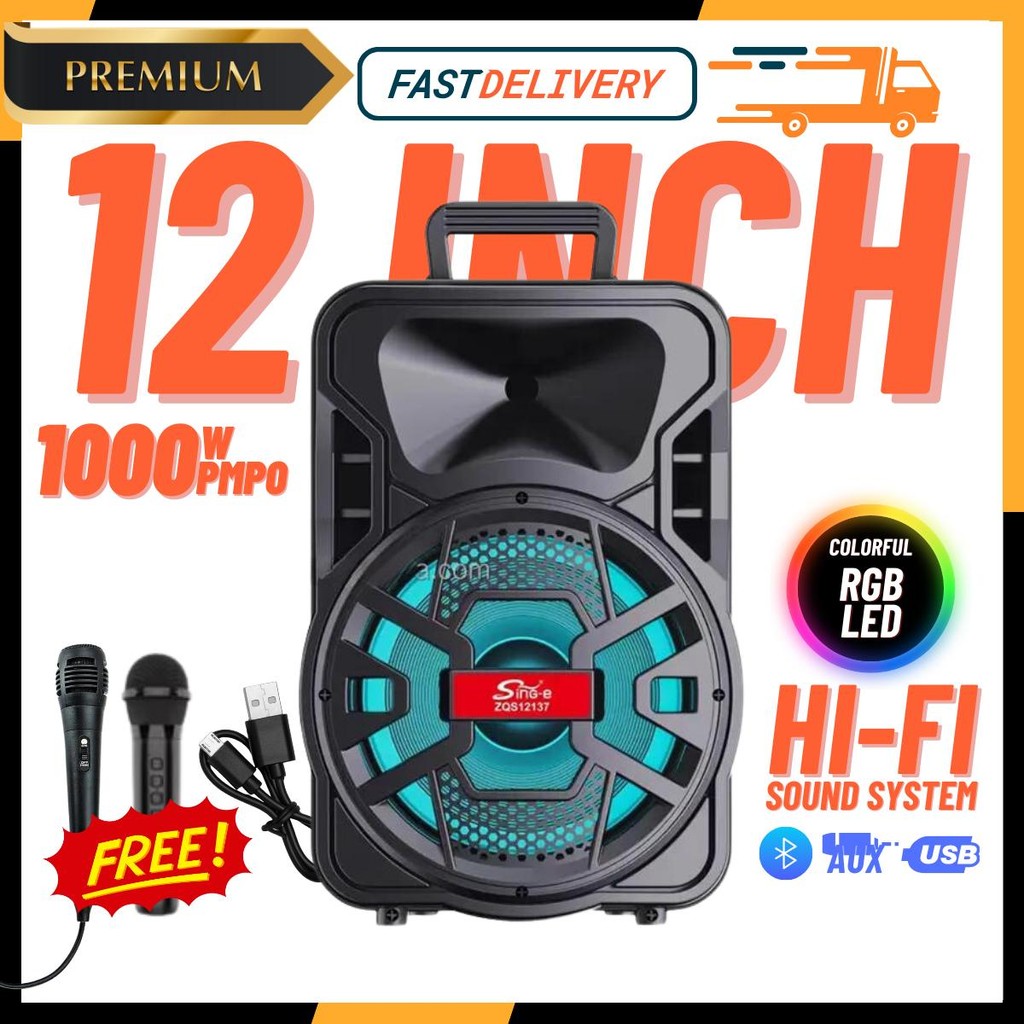 Wireless Bluetooth Karaoke Wooden Speaker 12 inches outdoor portable Rechargeable bass RGB light ...