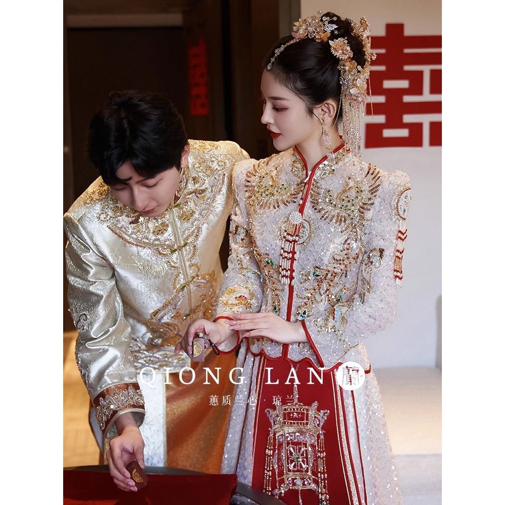 Champagne Xiuhe Clothing Bride Wedding Chinese Groom Pick-up Dragon ...