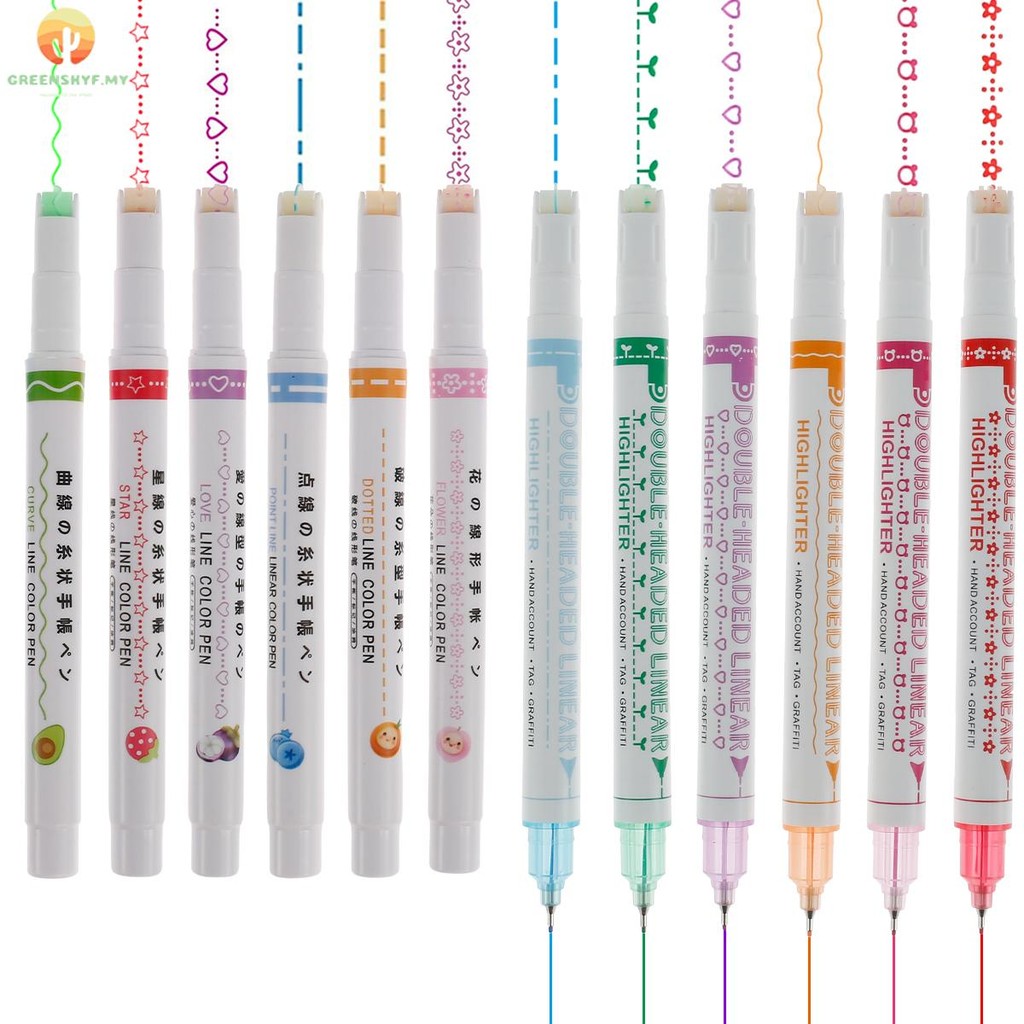 12 Pcs Curve Highlighters Pen with Dual Tip Different Curve Shapes ...